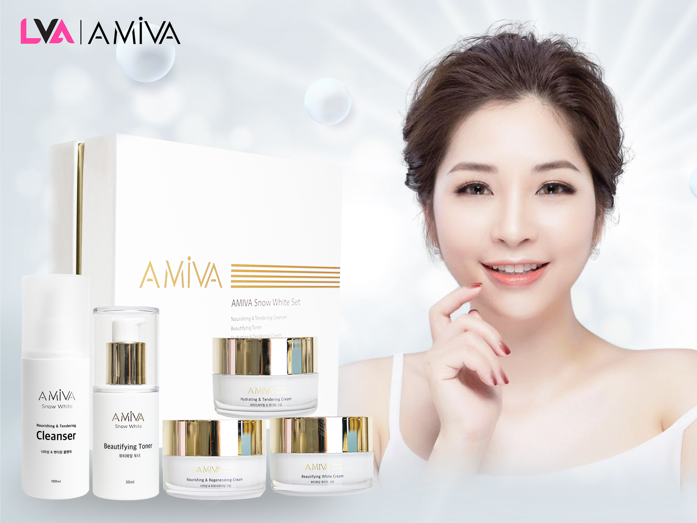Khám phá phép màu làn da trắng sáng với Amiva Snow White set