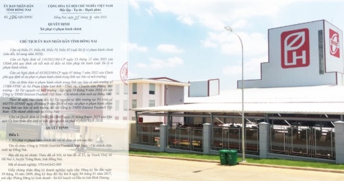 Công ty TNHH Emivest Feedmill Việt Nam bị xử phạt 282 triệu đồng do xả ...