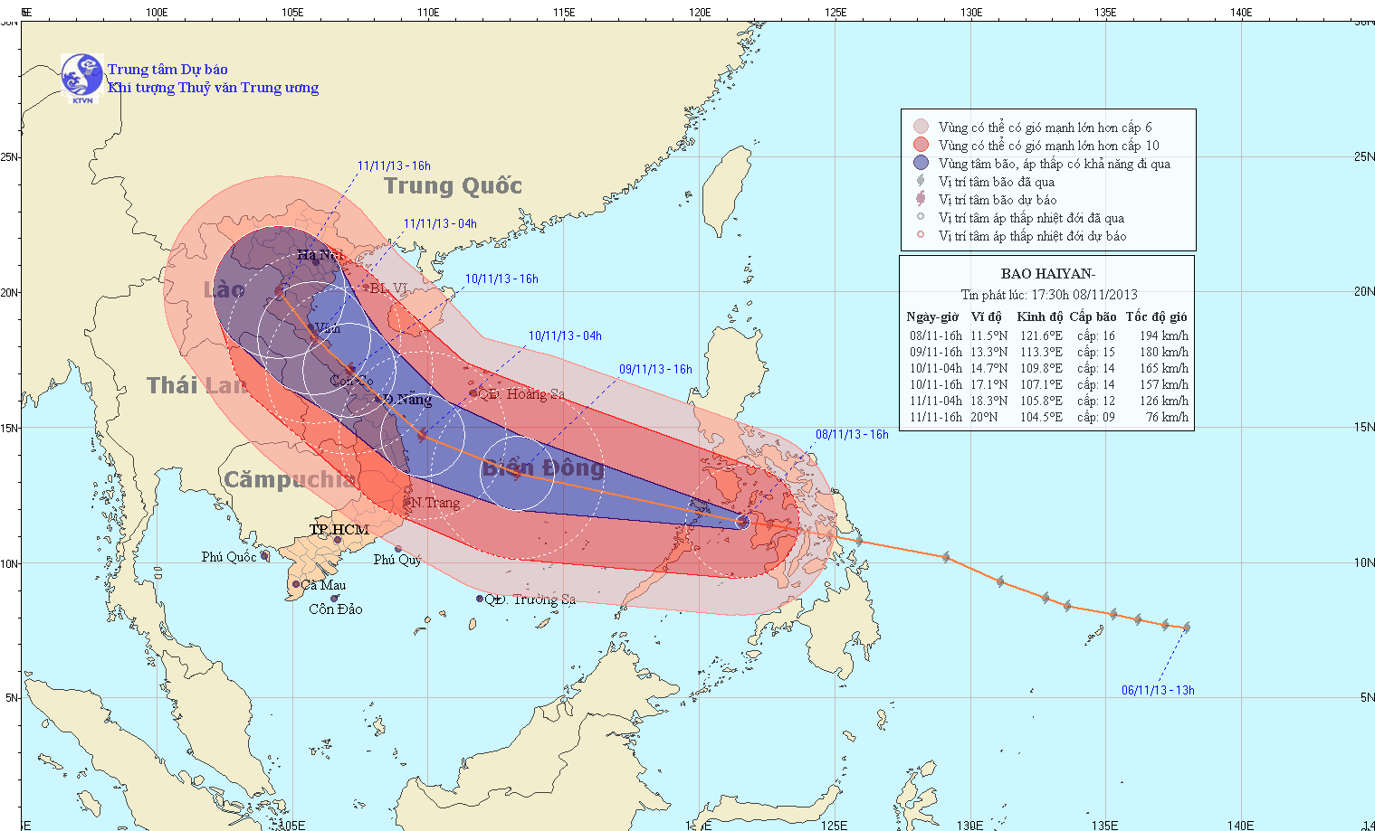 Đường đi bão số 14 mạnh nhất lich sử đổ bộ vào đâu